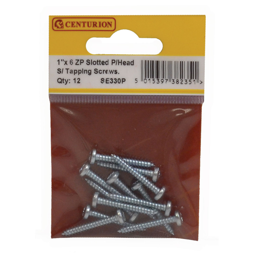 Centurion - 1" x 6 ZP Pan Head Self Tapping Screws (Pack of 12), SE330P