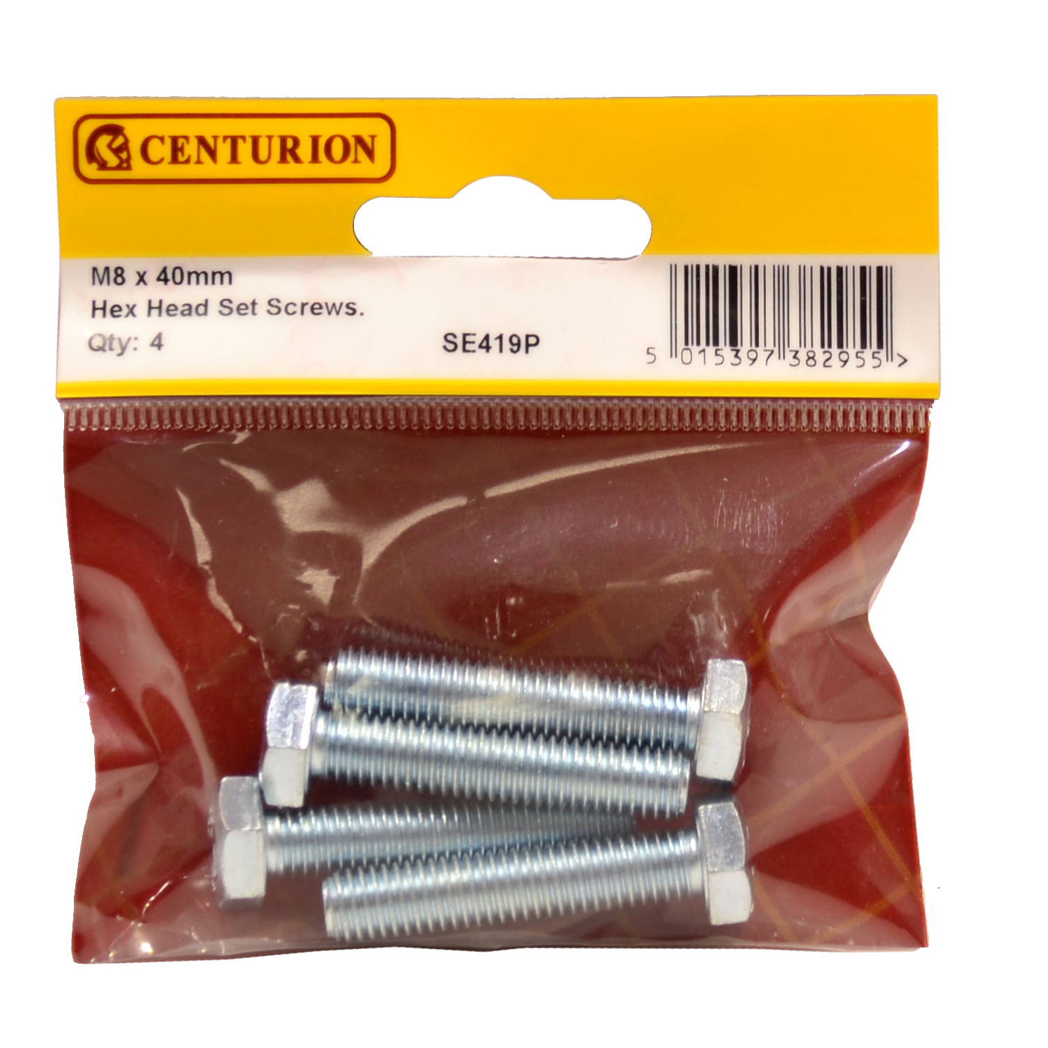 Centurion - Hex Head Set Screws, M8 x 40mm, Zinc Plated