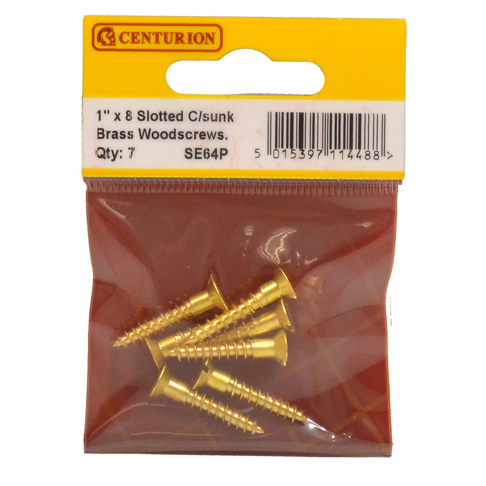 Centurion - Slotted Countersunk Head Screws, 1" x 8, Solid Brass