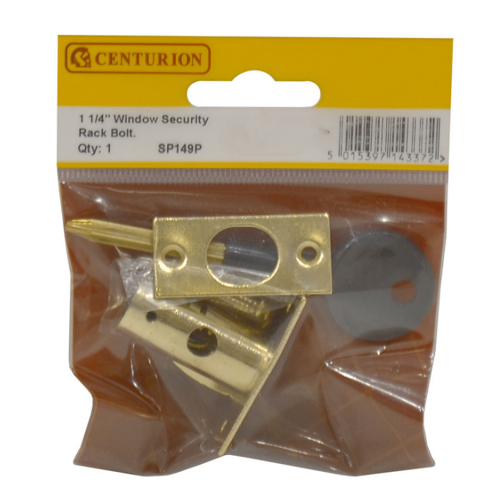 Centurion - Security Rack Bolts with Key, Window Bolt, Brass, 32mm