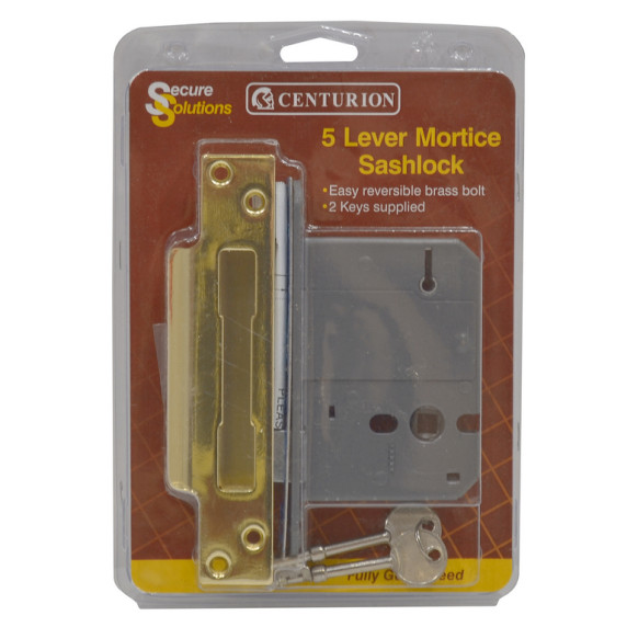 Centurion - 5 Lever Mortice Sashlocks, Polished Brass, 75mm