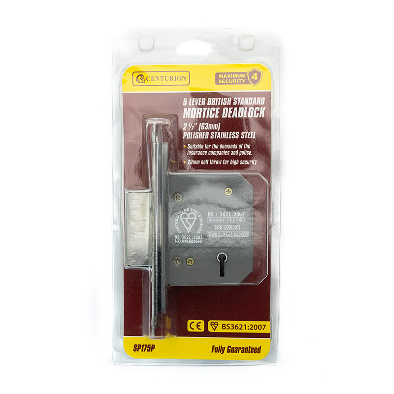 Centurion - 63mm (2.5") Chromed 5 Lever BS3621 Mortice Dead Lock SP175P