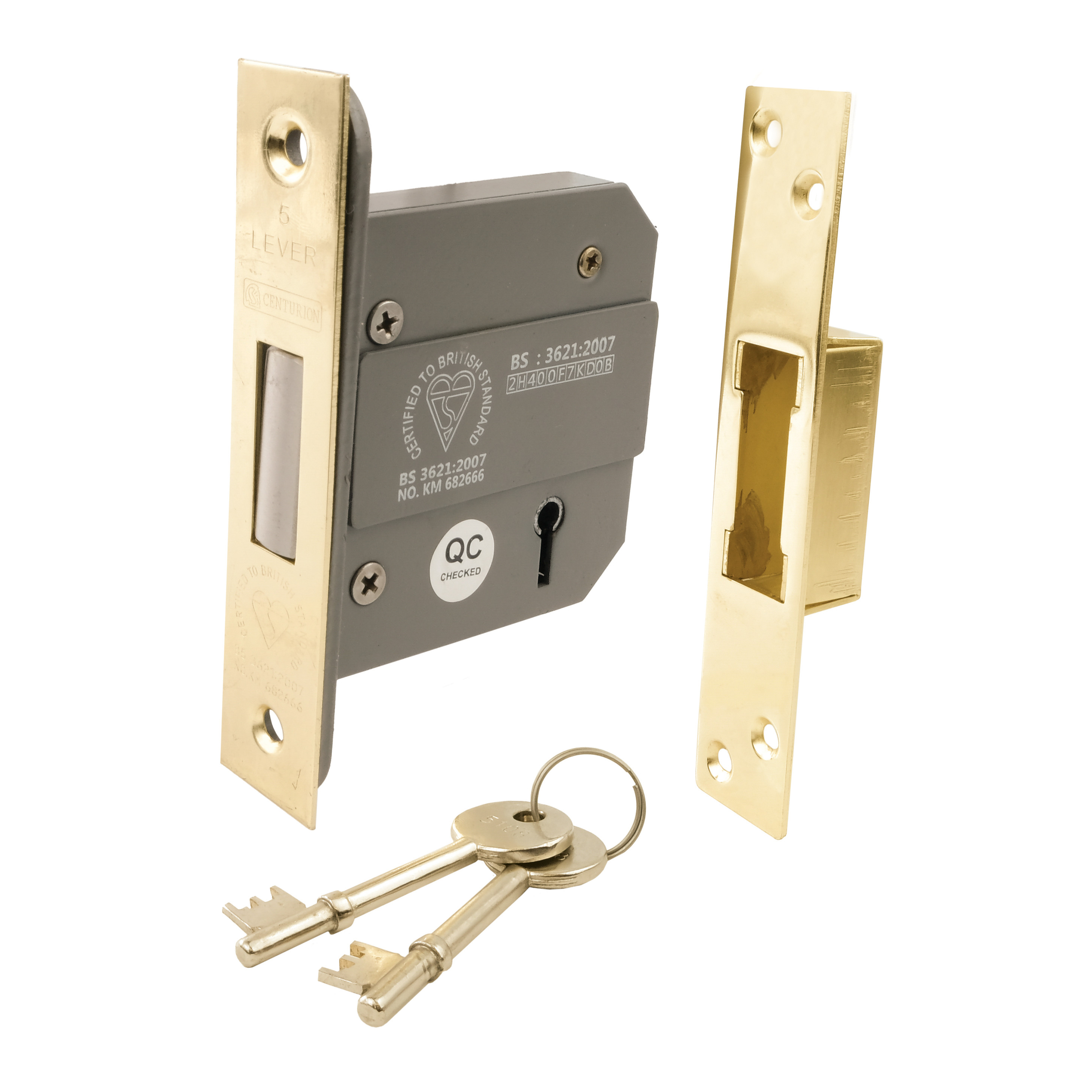 Centurion - 5 Lever Mortice Deadlocks, Polished Brass, 63mm SP176P