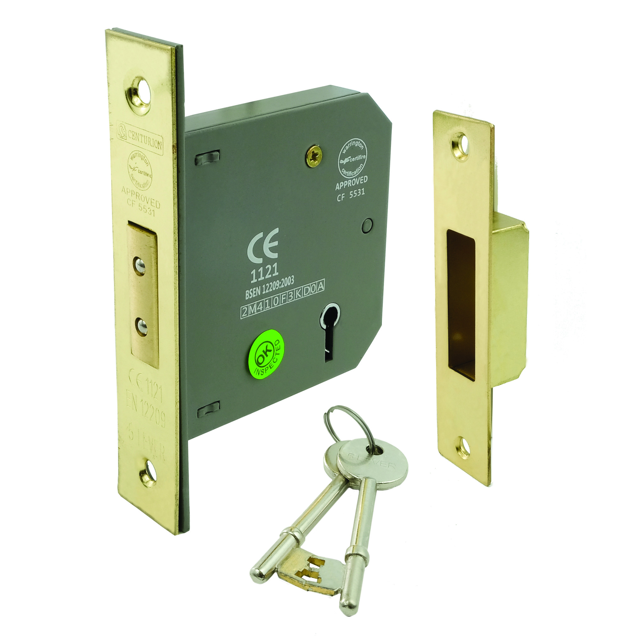 Centurion - 5 Lever Mortice Deadlocks, Brassed, 75mm