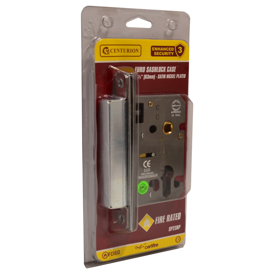 Centurion - Euro Sash Lock Case, Satin Chrome Plated, 63mm