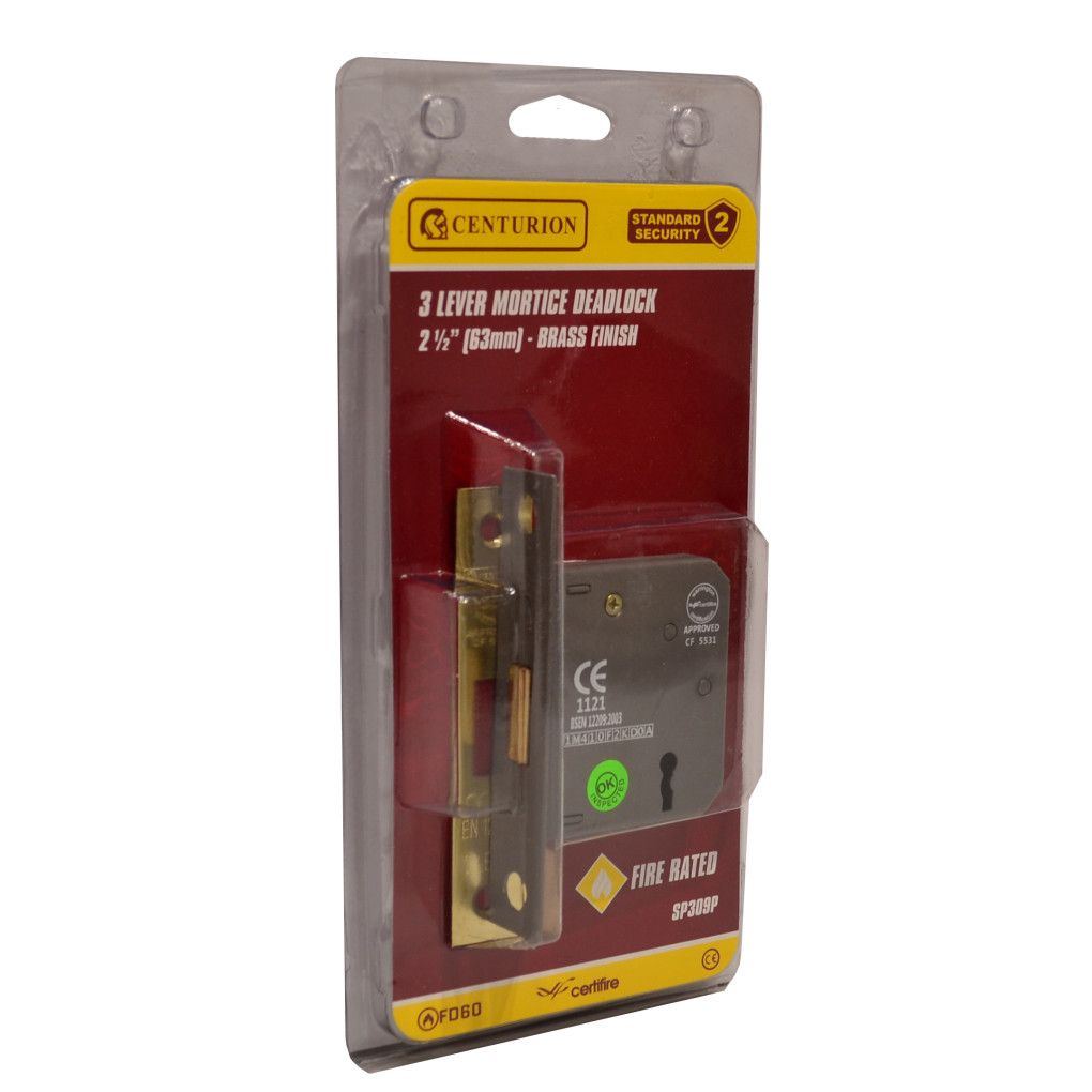 Centurion - 3 Lever Mortice Deadlocks, Brassed, 63mm