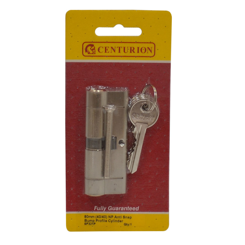 Centurion - Anti-Snap & Bump Euro Profile Cylinders, Nickel Plated, 80mm