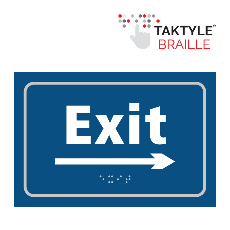 Centurion - 'Exit Arrow Right' Sign, Self Adhesive Taktyle, Blue (225mm ...