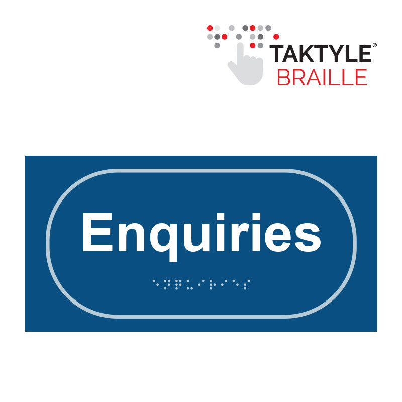 Centurion - 'Enquiries' Sign, Self Adhesive Taktyle, Blue (300mm x 150mm)