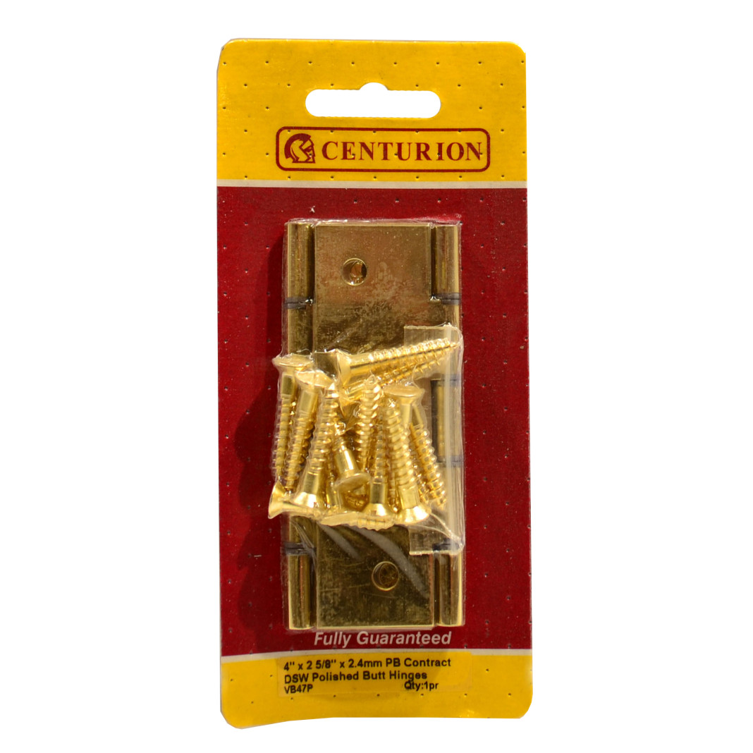 Centurion - 4" x 2 5/8" x 2.4mm PB Contract Butt Hinges DSW Polished (1 ...