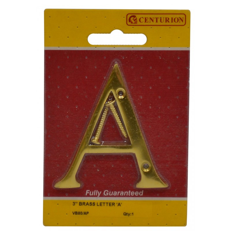 Centurion - 'A' Solid Brass Door Numbers and Letters, 75mm