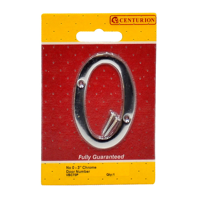 Centurion - No.0 Chromed Door Numbers and Letters, 75mm