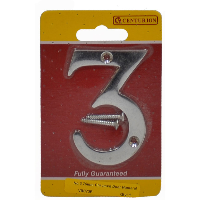 Centurion - No.3 Chromed Door Numbers and Letters, 75mm