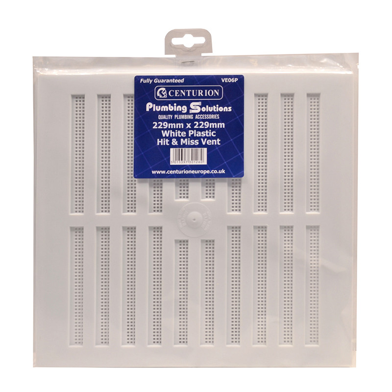 Centurion - White Plastic Hit and Miss Vent with Flyscreen, 229 x 229mm
