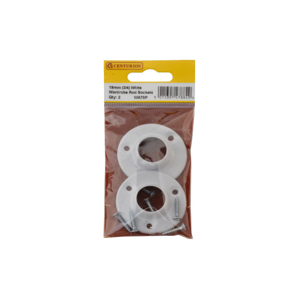 Centurion - Wardrobe Rod Sockets, 19mm, White