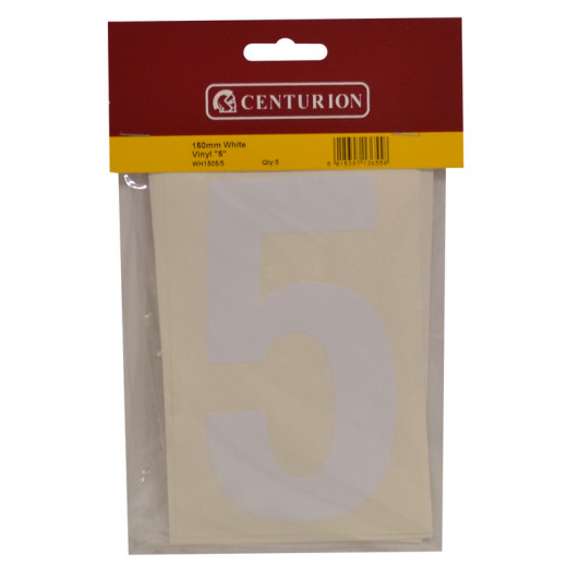 Centurion - 150mm White Self Adhesive Vinyl Number 5 (Pack of 5)
