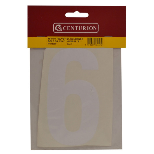 Centurion - 150mm White Self Adhesive Vinyl Number 6