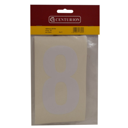 Centurion - 150mm White Self Adhesive Vinyl Number 8 (Pack of 5)