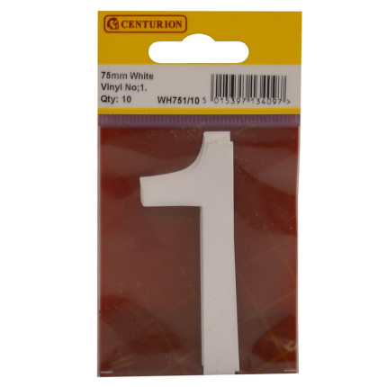Centurion - 75mm White Helvetica Bold Condensed Style Vinyl Number 1 ...