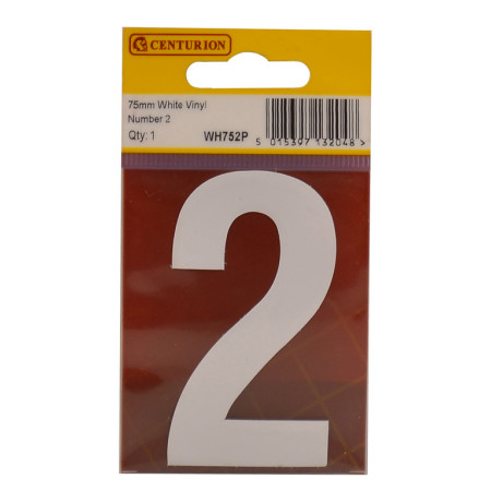 Centurion - 75mm White Helvetica Bold Condensed Style Vinyl Number 2