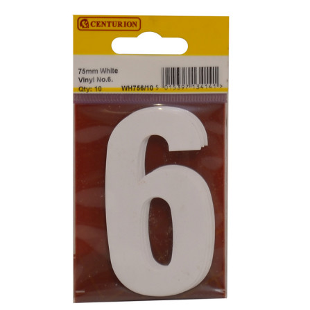 Centurion - 75mm White Helvetica Bold Condensed Style Vinyl Number 6 ...