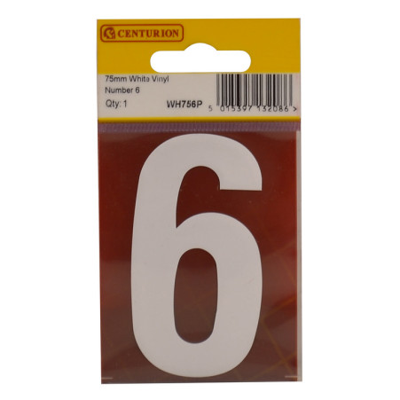 Centurion - 75mm White Helvetica Bold Condensed Style Vinyl Number 6