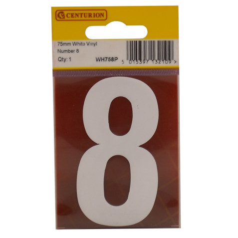 Centurion - 75mm White Helvetica Bold Condensed Style Vinyl Number 8