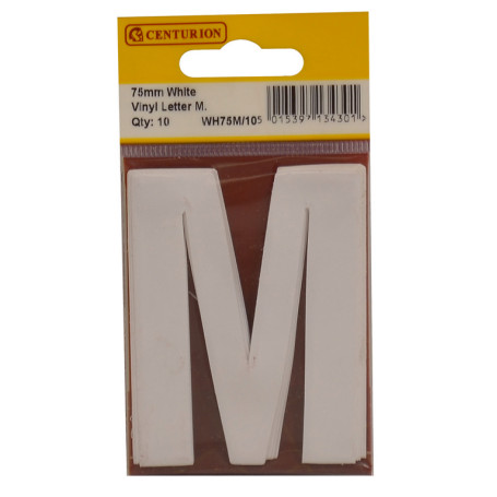 Centurion - 75mm White Helvetica Bold Condensed Style Vinyl Letter M ...